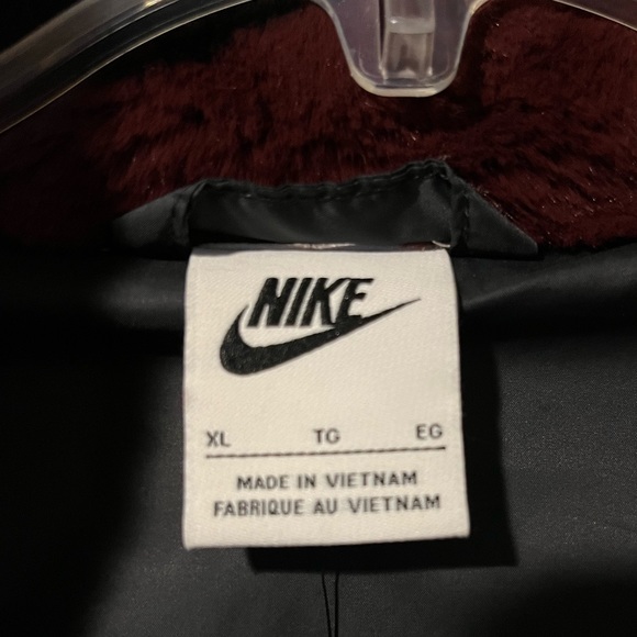 Nike | Jackets & Coats | Nike Swoosh Logo Faux Fur Jacket In Maroon And ...